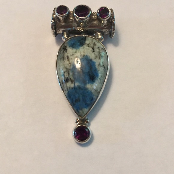Artisan | Jewelry | Blue Azurite In Quartz Amethyst Silver Pendant ...